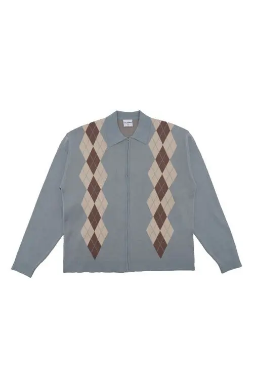 STUDENTS Argyle Jacquard Cotton Zip-up Cardigan