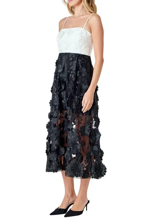 Endless Rose Floral Appliqué Colorblock Midi Dress