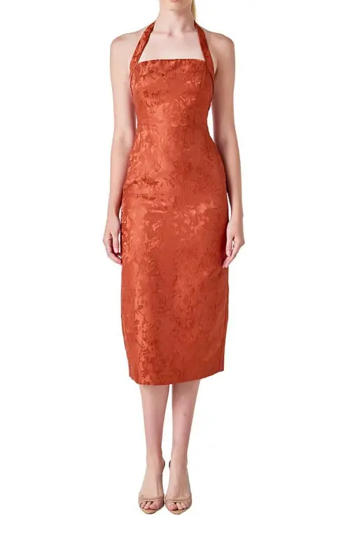 Endless Rose Floral Jacquard Halter Neck Dress - Mousse