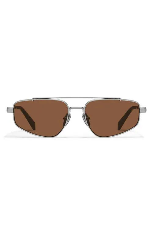 Quay Pit Stop 56mm Aviator Sunglasses - Brushed Silver/brown