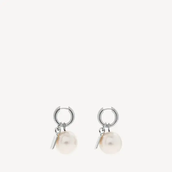 Balenciaga Pearl And -tone Brass Hoop Earrings - Silver