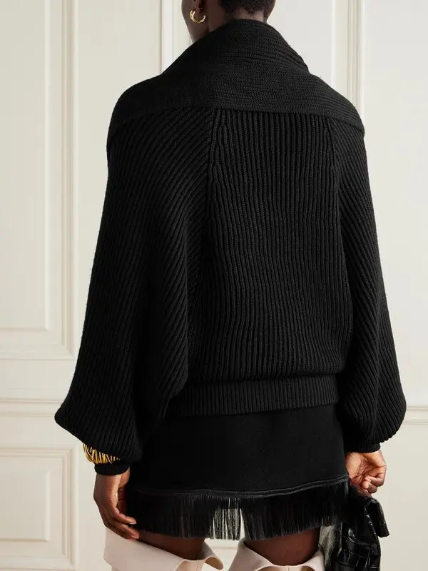 Balmain Wrap-effect Ribbed Wool Hoodie