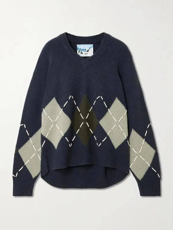 Arch4 Sloane Embroidered Argyle Cashmere Sweater - Gray