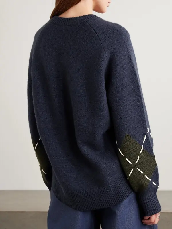 Arch4 Sloane Embroidered Argyle Cashmere Sweater - Gray