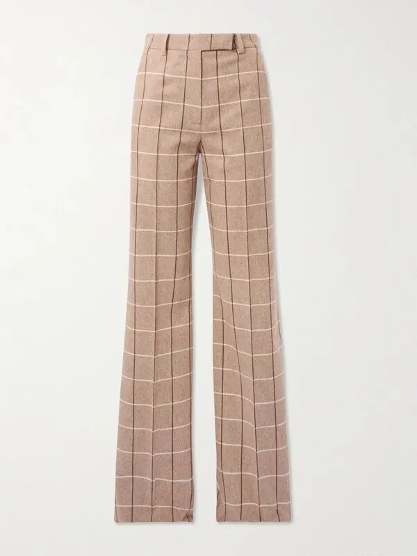 Valentino Garavani Checked Wool Wide-leg Pants - Brown