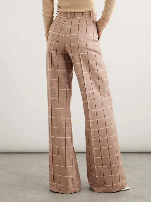 Valentino Garavani Checked Wool Wide-leg Pants - Brown
