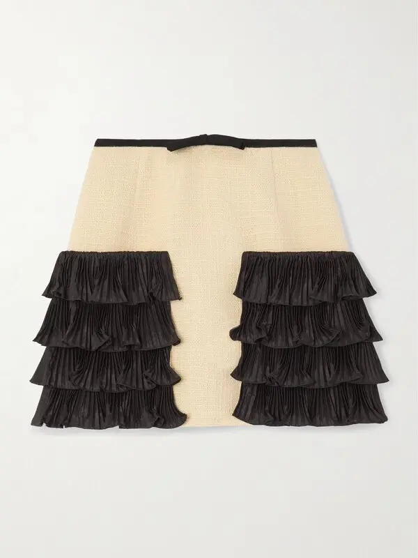 Valentino Garavani Ruffled Wool-blend Tweed Mini Skirt - Cream