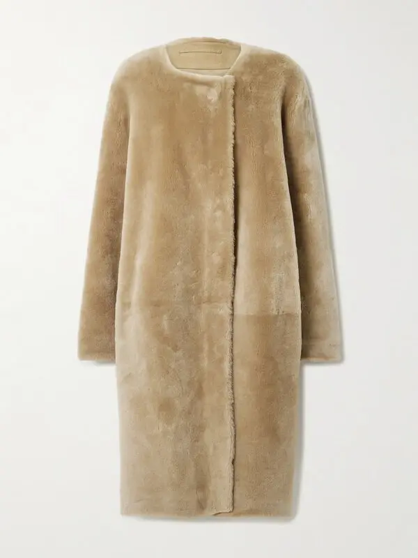 TOTEME Shearling Column Coat - Neutrals