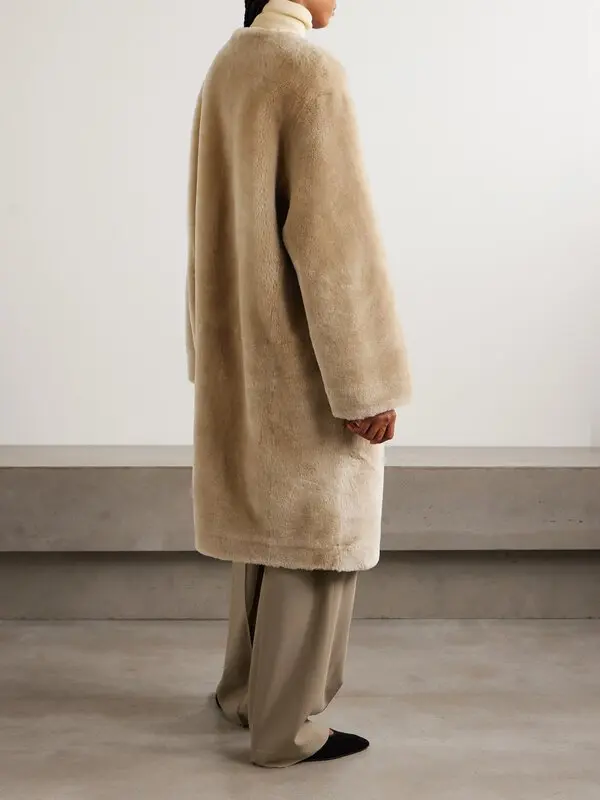 TOTEME Shearling Column Coat - Neutrals