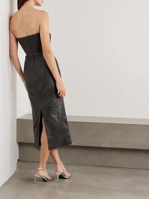Alex Perry Strapless Leather Midi Dress - Brown - 60% Off | Editorialist