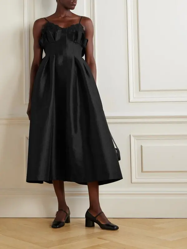 Kika Vargas Theresa Lace-trimmed Taffeta Midi Dress - Black