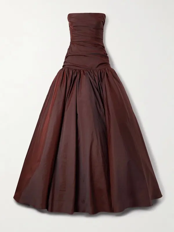 MARMAR HALIM Strapless Draped Taffeta Gown