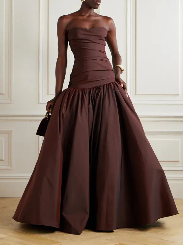 MARMAR HALIM Strapless Draped Taffeta Gown