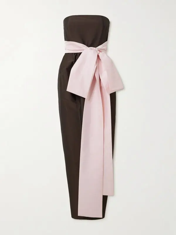 Bernadette Lina Strapless Bow-embellished Taffeta Gown - Brown