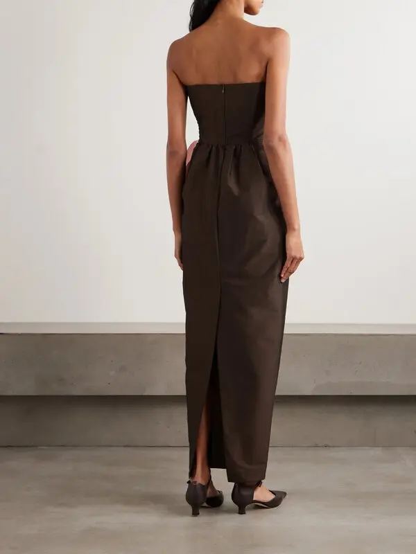 Bernadette Lina Strapless Bow-embellished Taffeta Gown - Brown