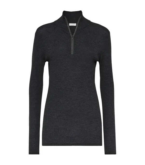Brunello Cucinelli Virgin Wool-cashmere Half-zip Sweater - Black