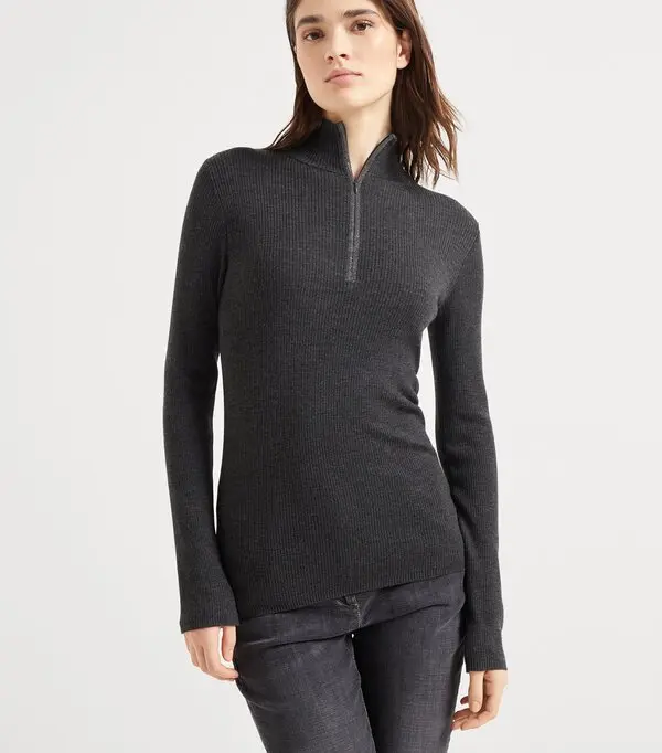Brunello Cucinelli Virgin Wool-cashmere Half-zip Sweater - Black