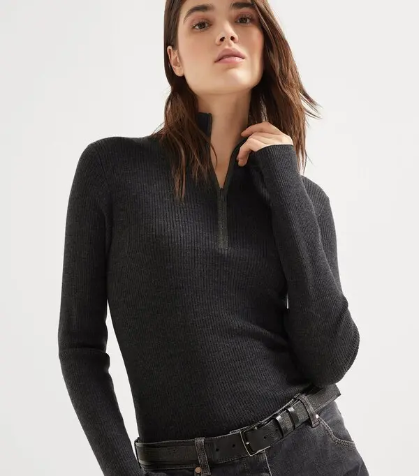 Brunello Cucinelli Virgin Wool-cashmere Half-zip Sweater - Black