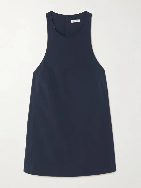 ST. AGNI Open-back Cotton-blend Poplin Tank - Blue