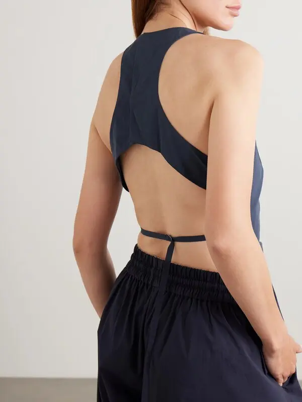 ST. AGNI Open-back Cotton-blend Poplin Tank - Blue