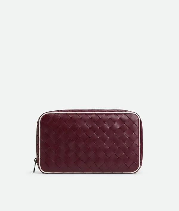 BOTTEGA  VENETA Intrecciato Medium Zipped Pouch - Barolo/white
