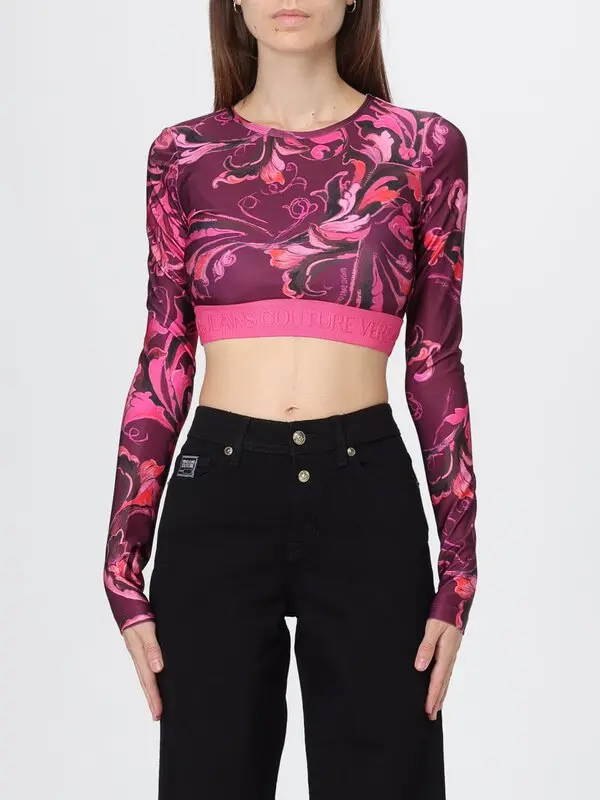 Versace Long Sleeve Printed Crop Top - Violet