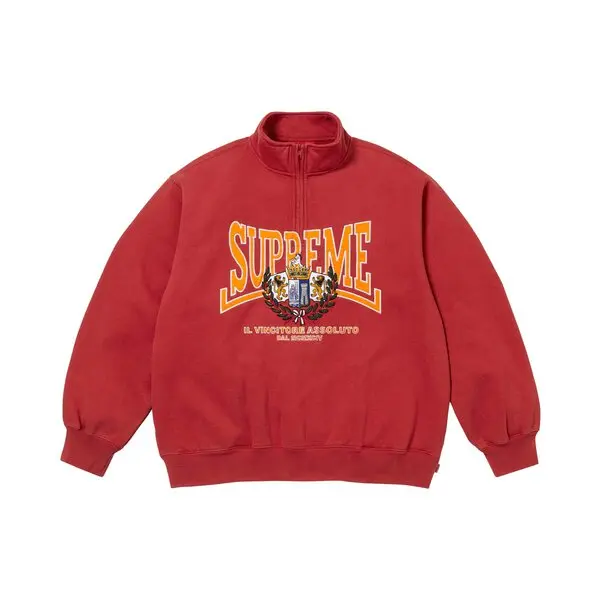 Supreme Crest Appliqué Half Zip Pullover - Red