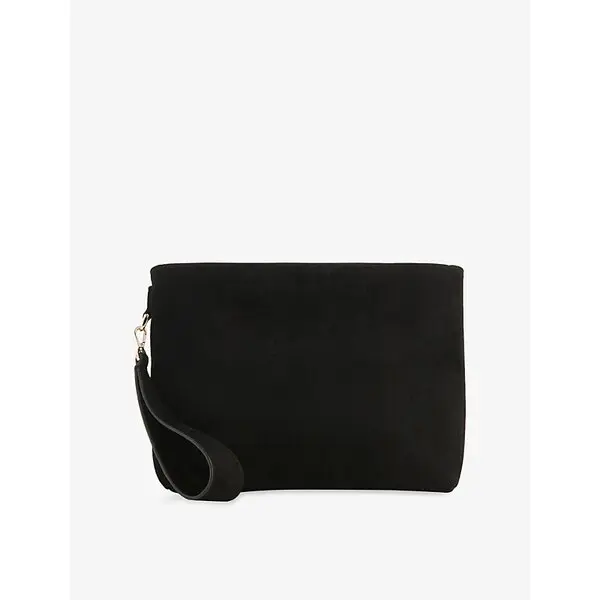 Whistles Avah Zip-up Suede Clutch - Black