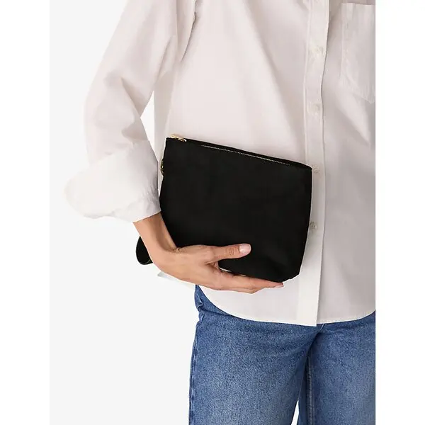 Whistles Avah Zip-up Suede Clutch - Black