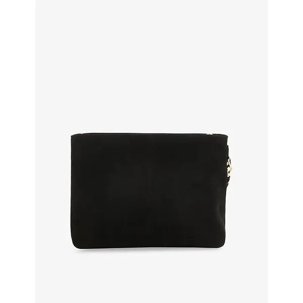 Whistles Avah Zip-up Suede Clutch - Black