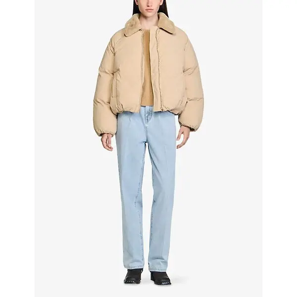 Sandro Relaxed-fit Puffer Jacket With Shearling Collar