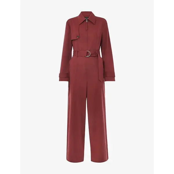 Whistles Trench-detail Long-sleeve Stretch-woven Jumpsuit - Rust