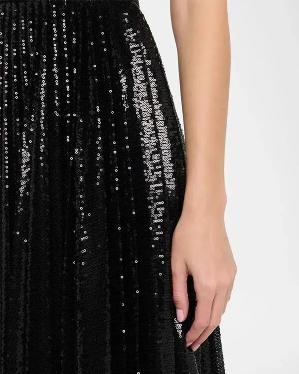 Michael Kors Pleated Sequin Overlay Midi Dress - Black