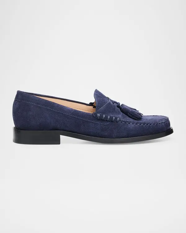 STUART WEITZMAN Lottie Suede Tassel Penny Loafers - Nice Blue
