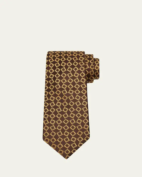 Charvet Square Jacquard Silk Neck Tie - Brown