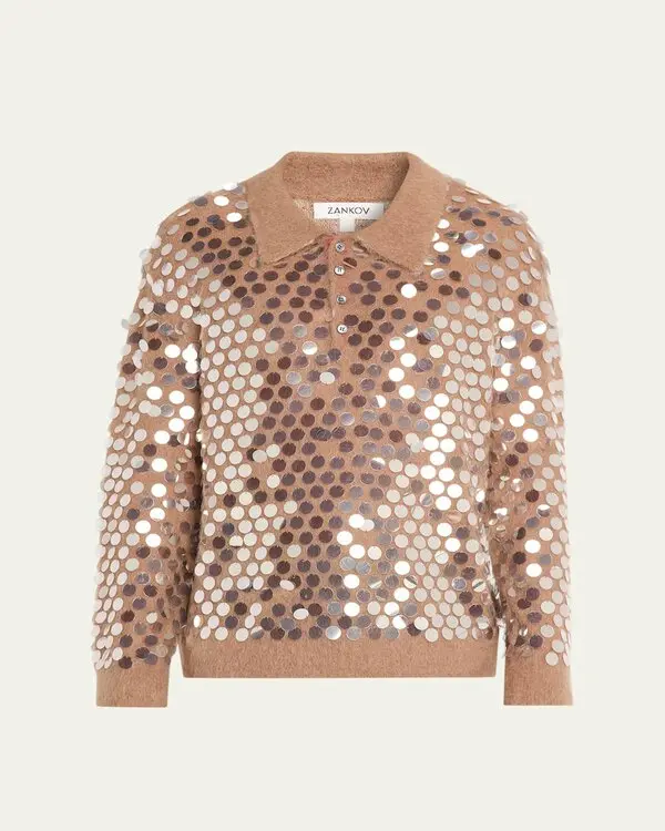 ZANKOV Sequined Mohair-blend Polo Sweater