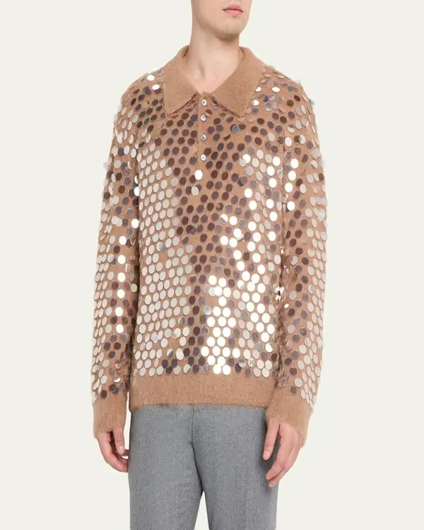 ZANKOV Sequined Mohair-blend Polo Sweater