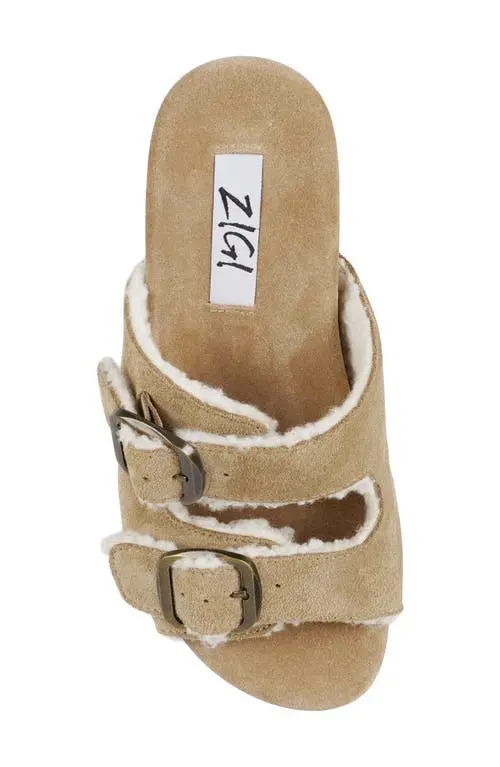 ZIGI Faux Shearling Platform Sandal - Sand Suede
