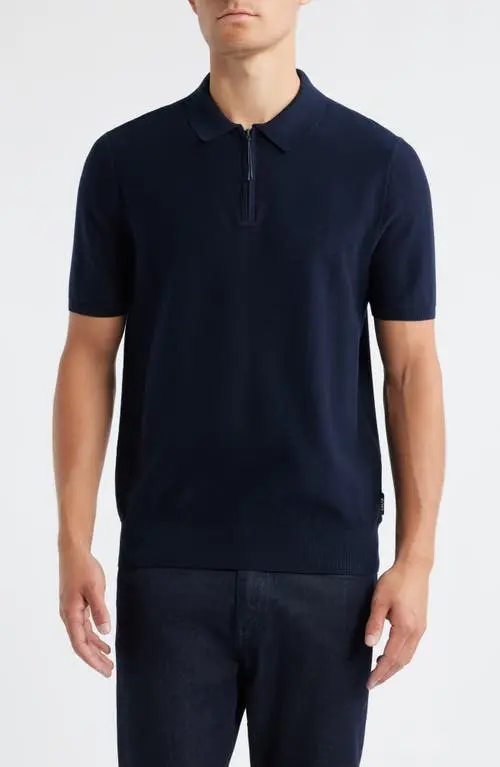 BOSS Imartino Piqué Zip Polo - Dark Blue