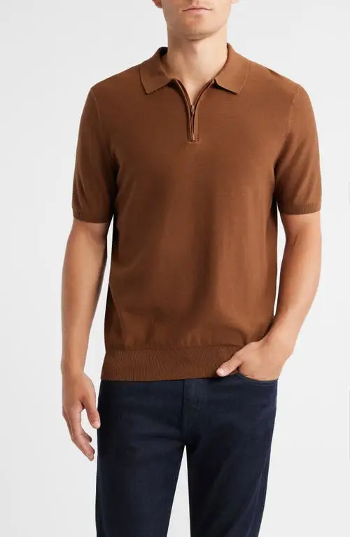 BOSS Imartino Piqué Zip Polo - Medium Brown