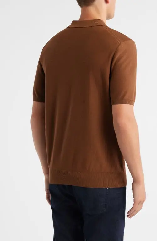 BOSS Imartino Piqué Zip Polo - Medium Brown