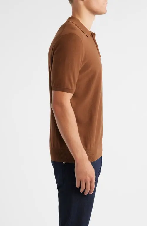 BOSS Imartino Piqué Zip Polo - Medium Brown