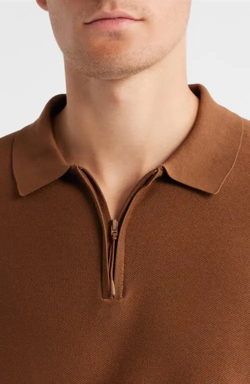 BOSS Imartino Piqué Zip Polo - Medium Brown
