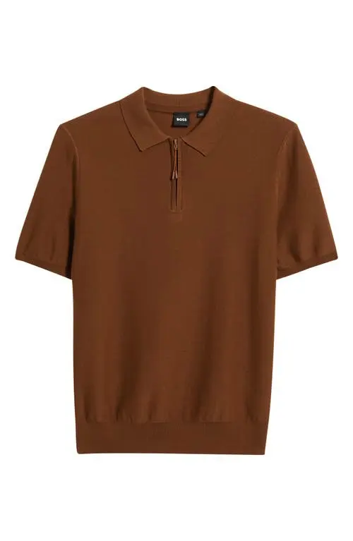 BOSS Imartino Piqué Zip Polo - Medium Brown