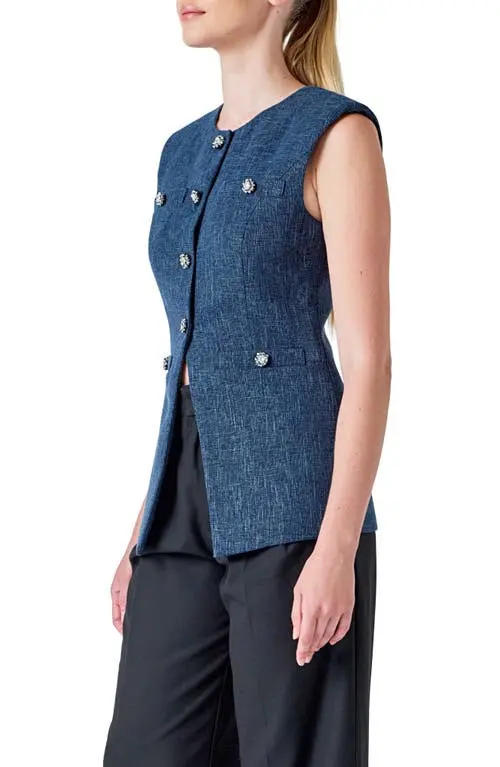 Endless Rose Textured Longline Vest With Button Details - Navy