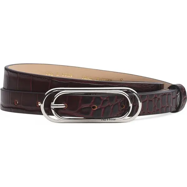 Rag & Bone Duo Rounded Rebound Leather Belt - Bordeaux Croc