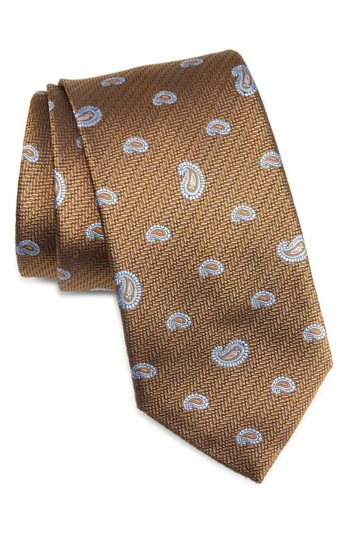 Brioni Paisley Silk Neck Tie - Ochre/old Rose