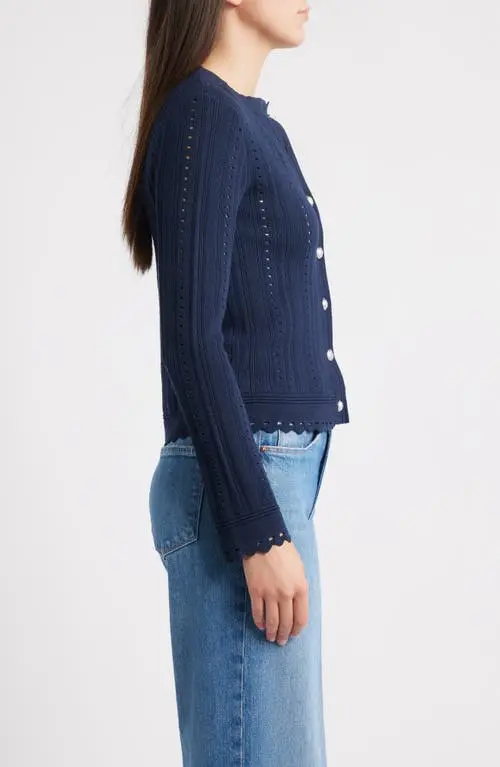 ZOE AND CLAIRE Scalloped Pointelle Knit Cardigan