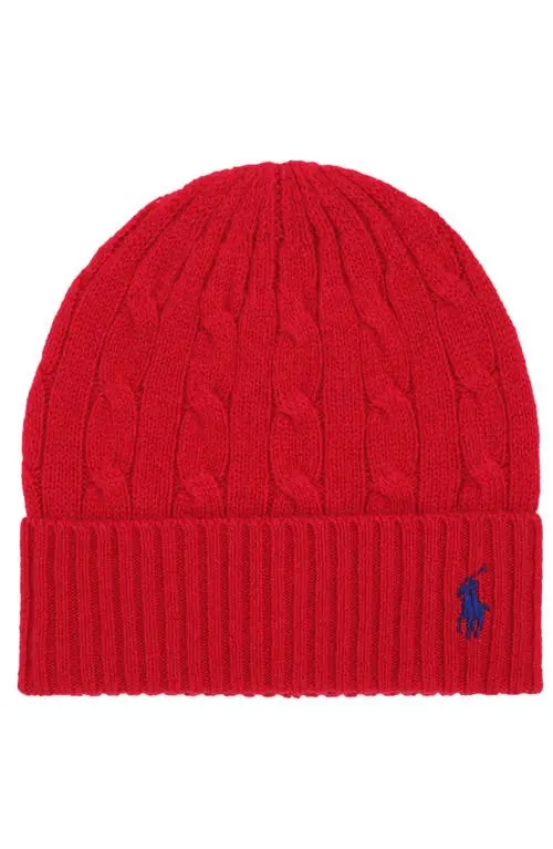 Polo Ralph Lauren Wool Cashmere Cable Beanie - Compass Red