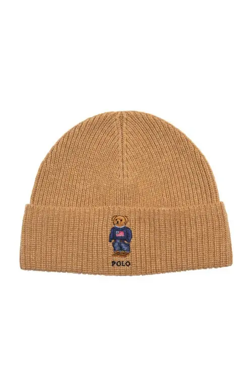 Ralph Lauren Flag Bear Beanie - Classic Camel
